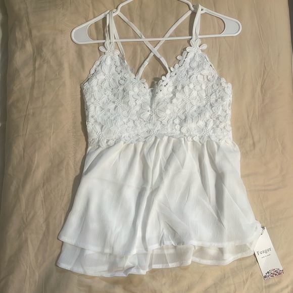 Feager | Tops | White Medium Strap Top With Floral Design | Poshmark